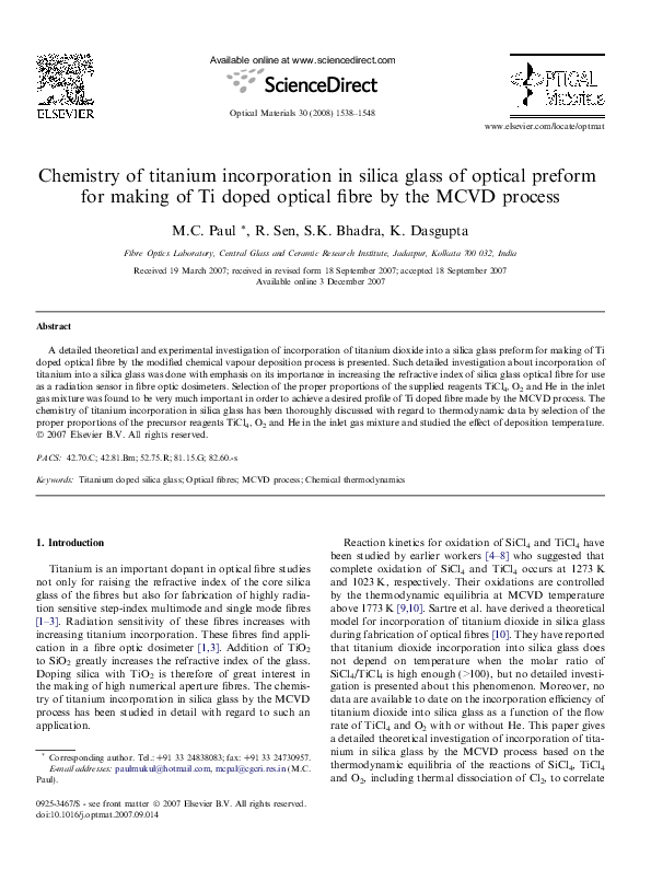 (PDF) Chemistry of titanium incorporation in silica glass of optical ...