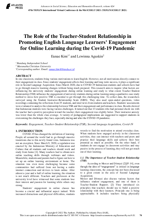 (PDF) The Role of the Teacher-Student Relationship in Promoting English ...