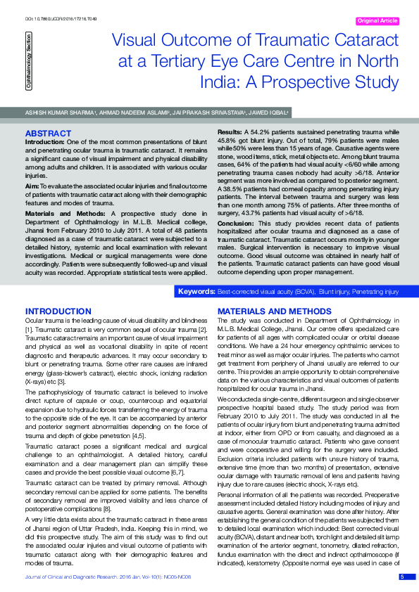 (PDF) Visual Outcome of Traumatic Cataract at a Tertiary Eye Care ...