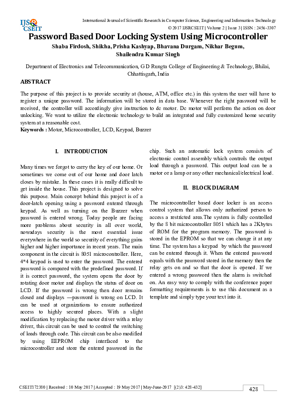 (PDF) Password Based Door Locking System Using Microcontroller