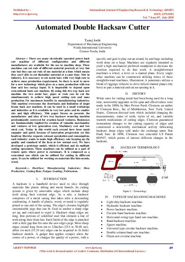 (PDF) Automated Double Hacksaw Cutter