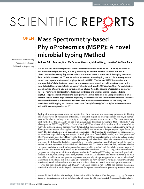(PDF) Mass Spectrometry-based PhyloProteomics (MSPP): A novel microbial ...