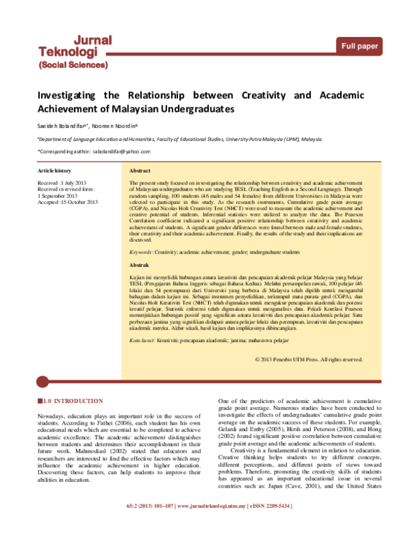 (PDF) Investigating the Relationship between Creativity and Academic ...