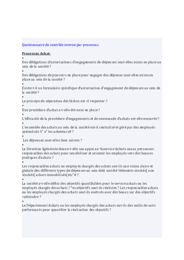 (DOC) Questionnaire du contrôle interne par processus