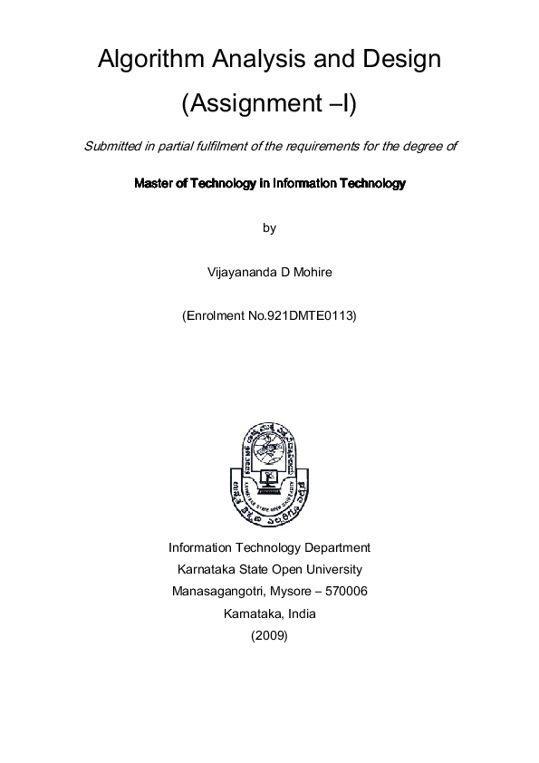 (PDF) Algo Analysis and Design Assign I