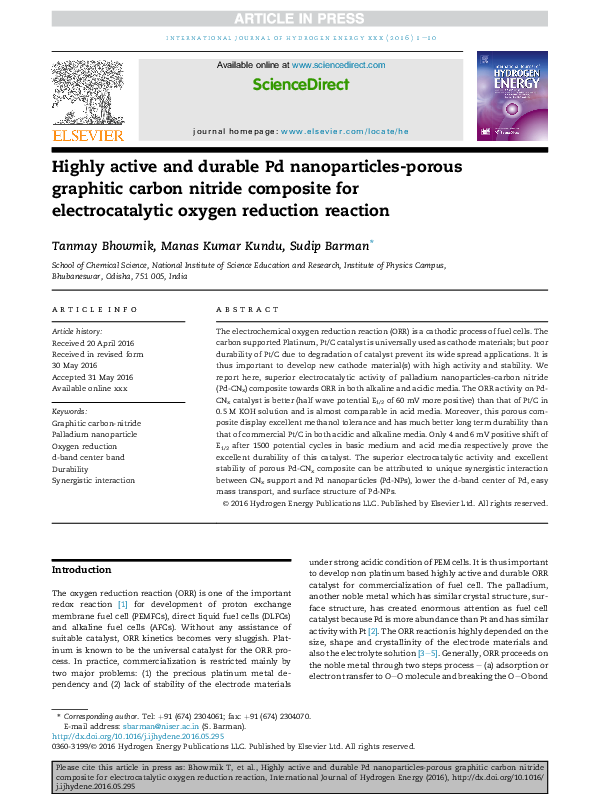 (PDF) Highly active and durable Pd nanoparticles-porous graphitic ...