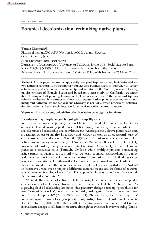 (PDF) Botanical Decolonization: Rethinking Native Plants