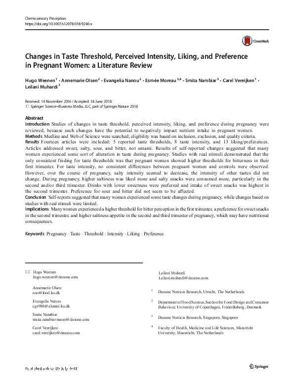 (PDF) Changes in Taste Threshold, Perceived Intensity, Liking, and ...