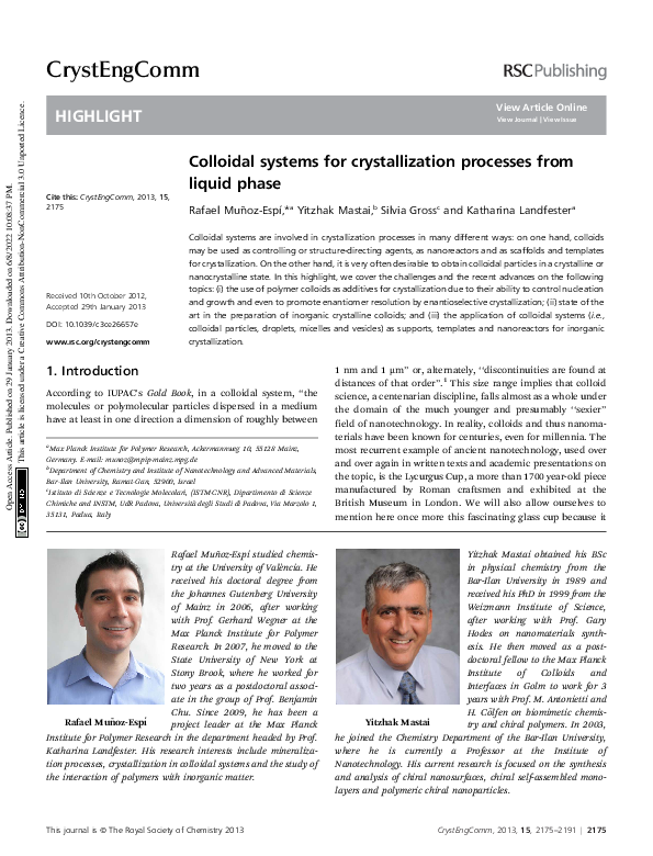 (PDF) Colloidal systems for crystallization processes from liquid phase