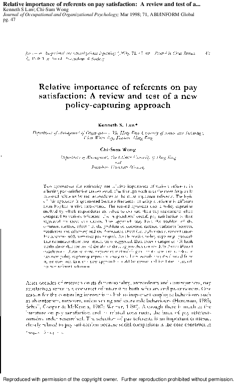 (PDF) Relative importance of referents on pay satisfaction: A review ...