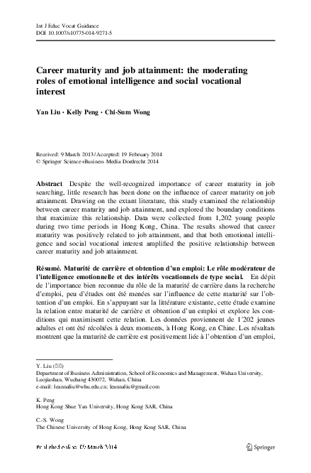 (PDF) Career maturity and job attainment: the moderating roles of ...