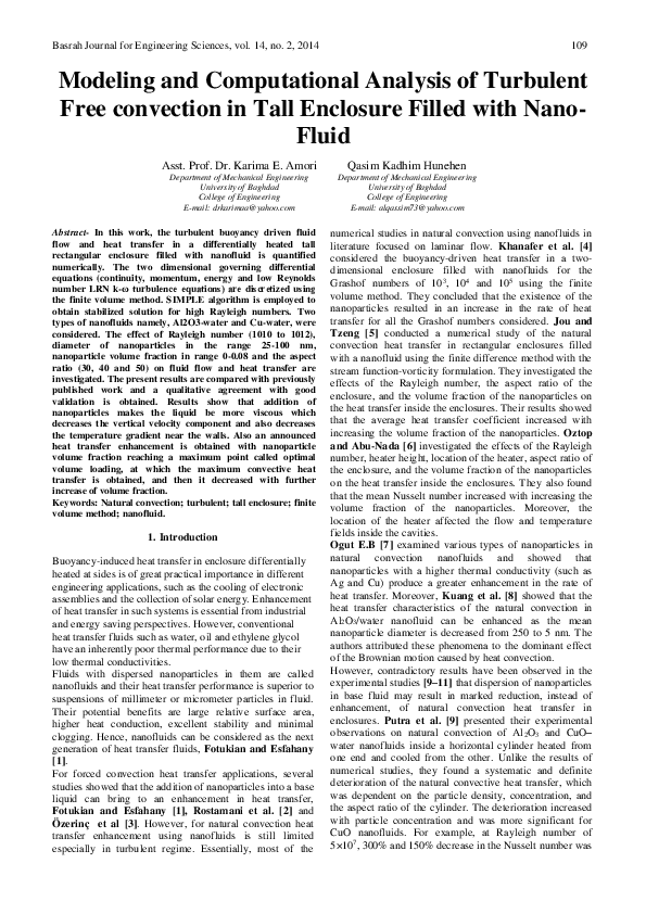 (PDF) Modeling and Computational Analysis of Turbulent Free convection in Tall Enclosure Filled ...