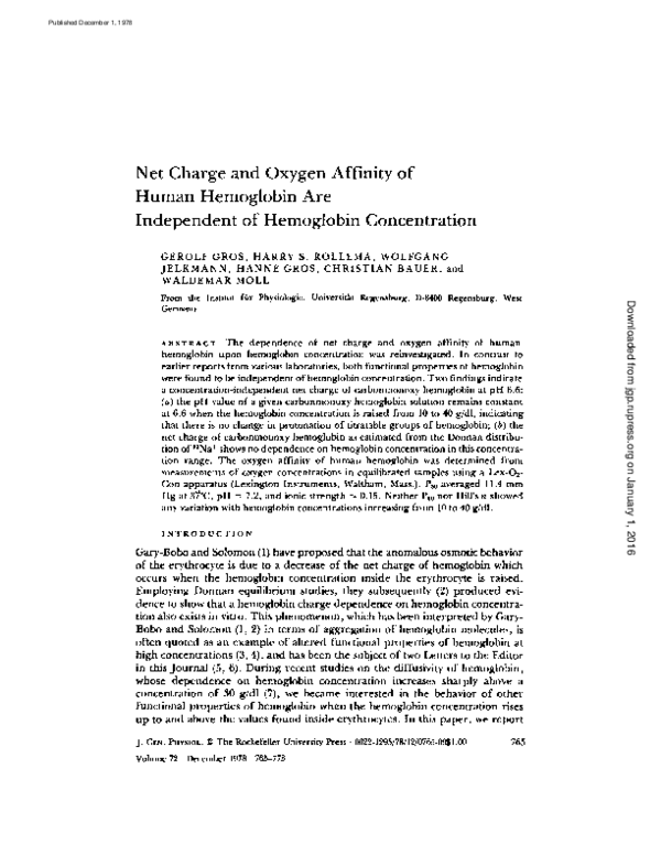 (PDF) Net charge and oxygen affinity of human hemoglobin are ...