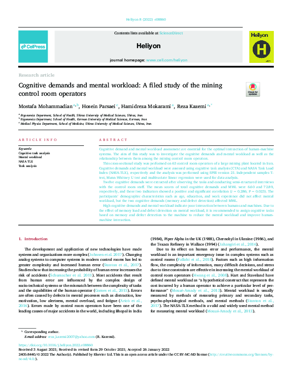 (PDF) Cognitive demands and mental workload: A filed study of the ...