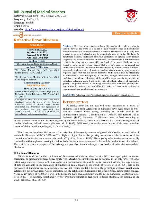 (PDF) Refractive Error Blindness