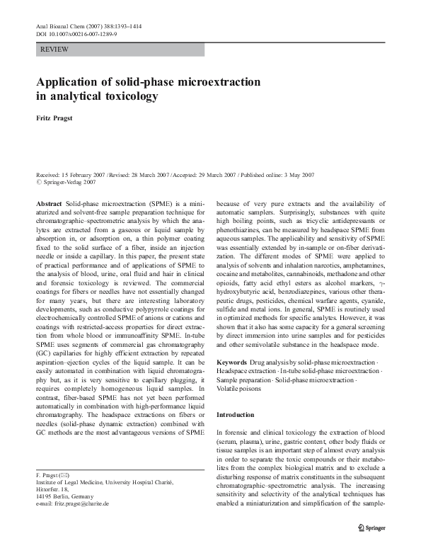 (PDF) Application of solid-phase microextraction in analytical toxicology