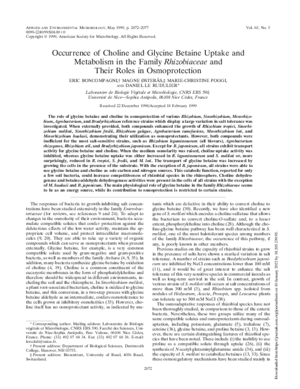 (PDF) Their Roles in Osmoprotection