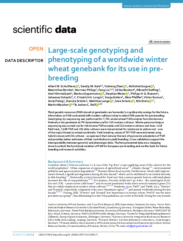 Pdf Large Scale Genotyping And Phenotyping Of A Worldwide Winter Wheat Genebank For Its Use In