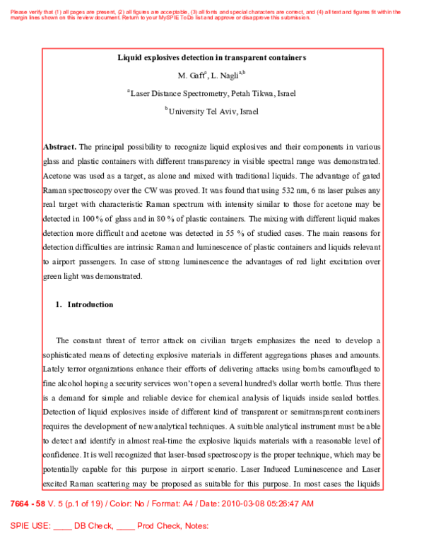 (PDF) Liquid explosives detection in transparent containers