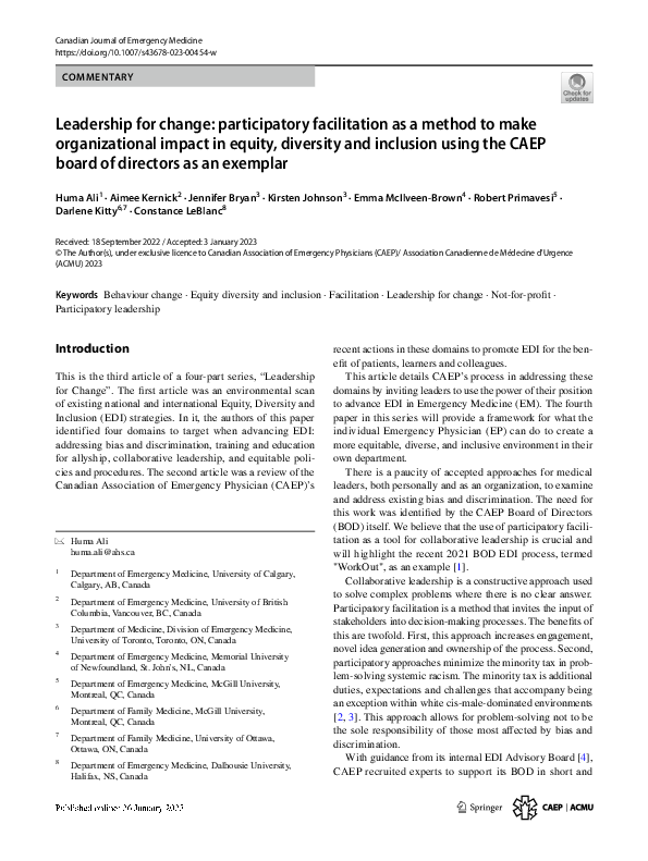 (PDF) Leadership for change: participatory facilitation as a method to ...