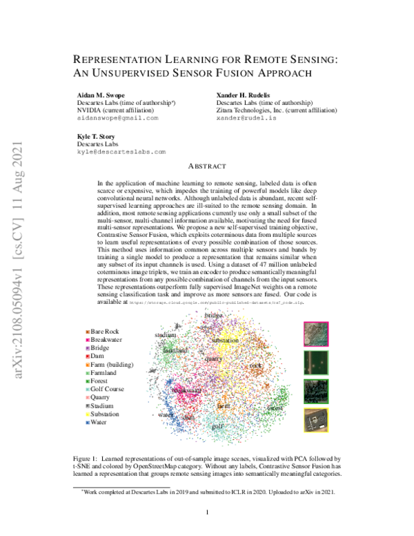 (PDF) Representation Learning for Remote Sensing: An Unsupervised Sensor Fusion Approach