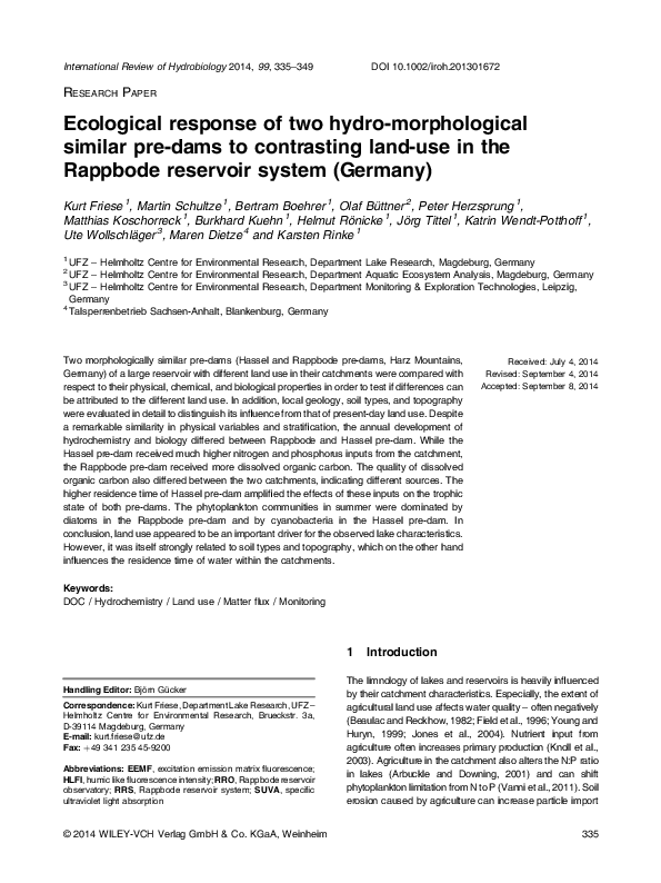 (PDF) Ecological response of two hydro-morphological similar pre-dams ...