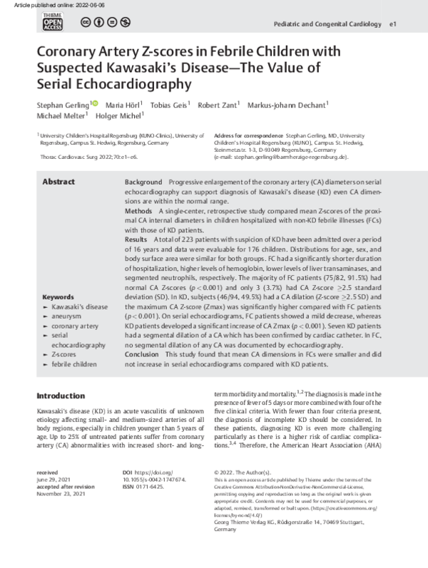 (PDF) Coronary Artery Z-scores in Febrile Children with Suspected ...