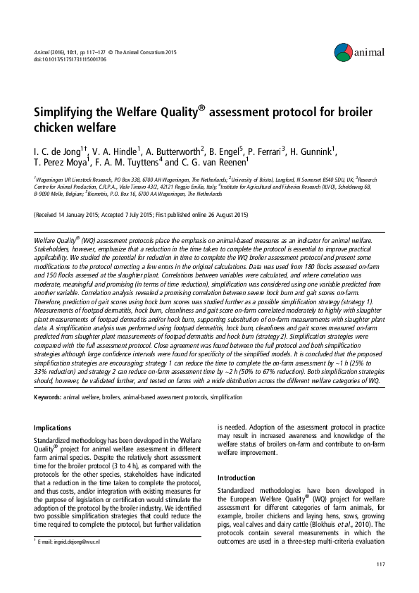 (PDF) Simplifying the Welfare Quality® assessment protocol for broiler ...