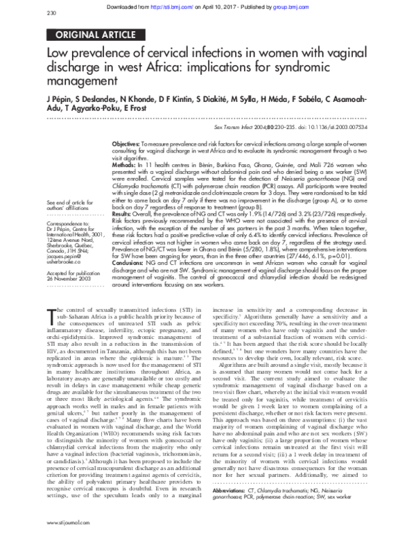 (PDF) Low prevalence of cervical infections in women with vaginal ...