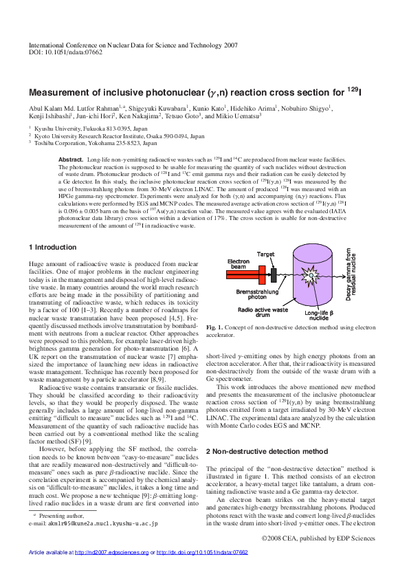 (PDF) Measurement of inclusive photonuclear (γ,n) reaction cross ...