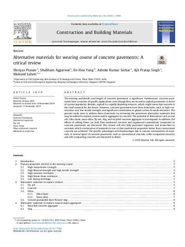 (PDF) Alternative materials for wearing course of concrete pavements: A ...
