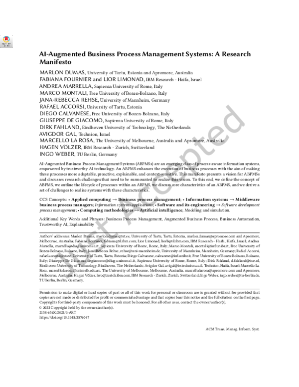 (PDF) AI-augmented Business Process Management Systems: A Research Manifesto