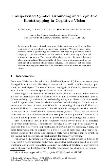(PDF) Unsupervised Symbol Grounding and Cognitive Bootstrapping in Cognitive Vision
