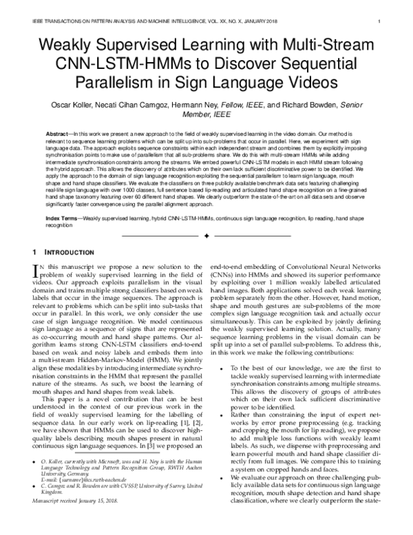 (PDF) Weakly Supervised Learning with Multi-Stream CNN-LSTM-HMMs to Discover Sequential ...