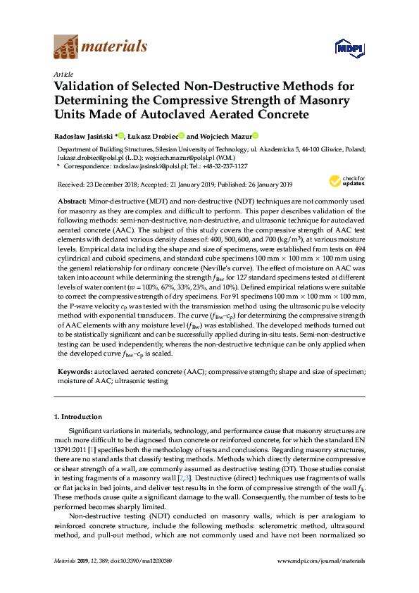 (PDF) Validation of Selected Non-destructive Methods for Determining the Compressive Strength of ...
