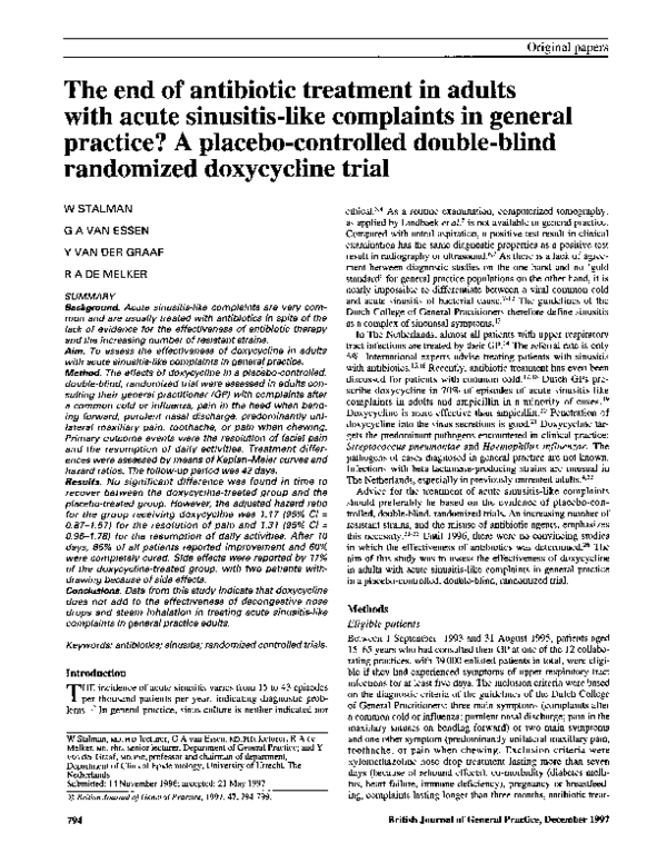(PDF) Doxycycline vs Placebo for Antibiotic Therapy in Acute Sinusitis