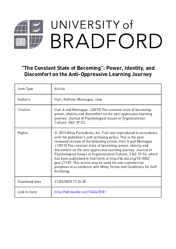 (PDF) “The Constant State of Becoming”: Power, Identity, and Discomfort ...