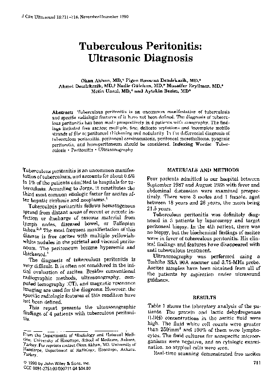 (PDF) Tuberculous Peritonitis: Ultrasonic Diagnosis