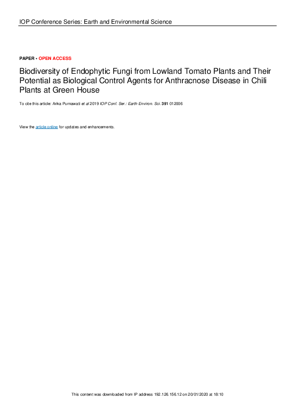 (PDF) Biodiversity of Endophytic Fungi from Lowland Tomato Plants and Their Potential as ...
