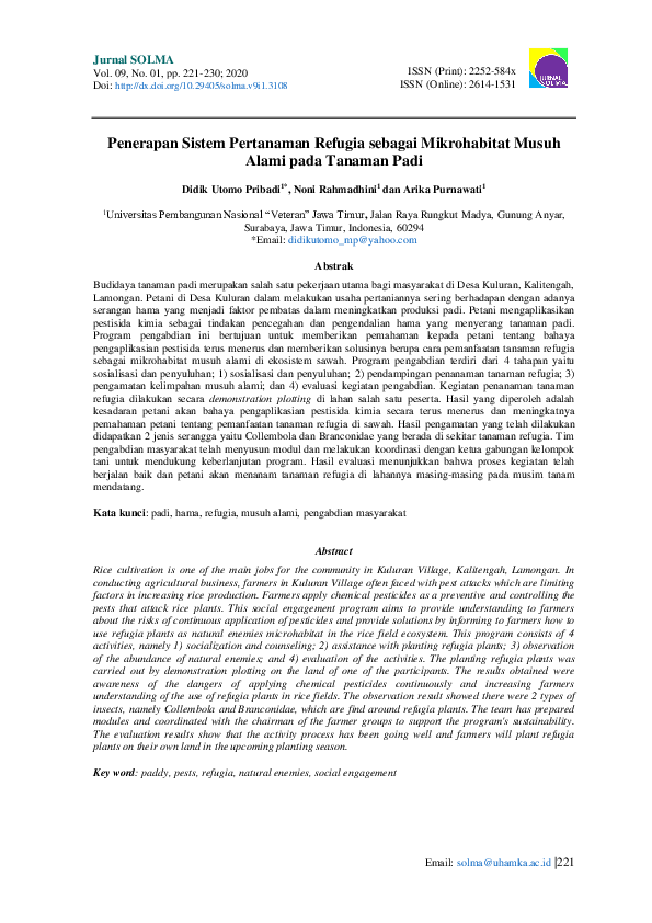 (PDF) Penerapan Sistem Pertanaman Refugia sebagai Mikrohabitat Musuh ...