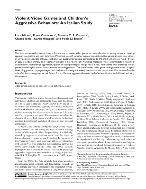(PDF) Violent Video Games and Children’s Aggressive Behaviors