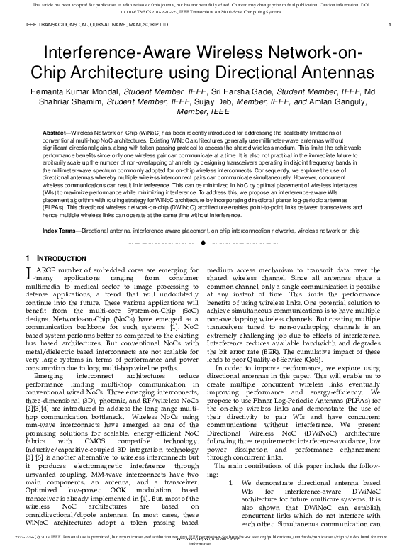 (PDF) Interference-Aware Wireless Network-on-Chip Architecture Using Directional Antennas