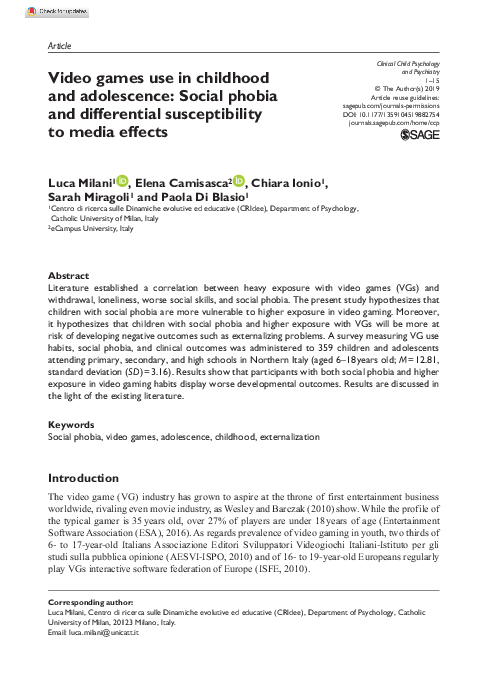 (PDF) Video games use in childhood and adolescence: Social phobia and ...