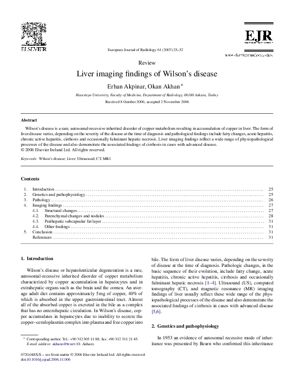 (PDF) Liver imaging findings of Wilson's disease