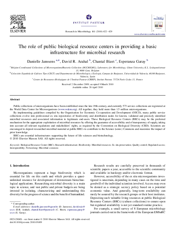 (PDF) The role of public biological resource centers in providing a ...