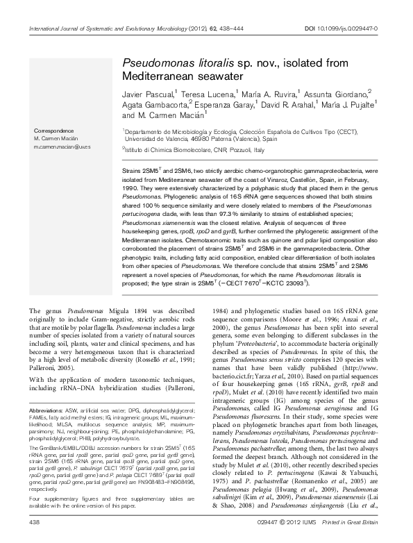(PDF) Pseudomonas litoralis sp. nov., isolated from Mediterranean seawater