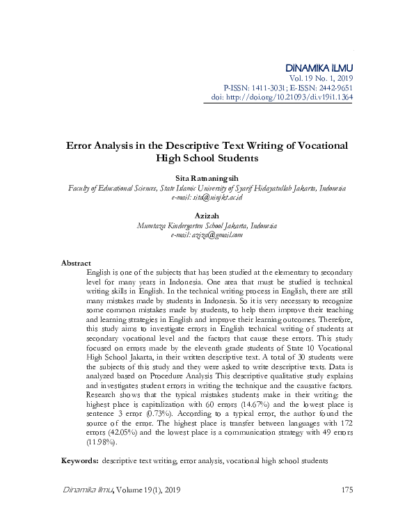 (PDF) Error Analysis in the Descriptive Text Writing of Vocational High School Students