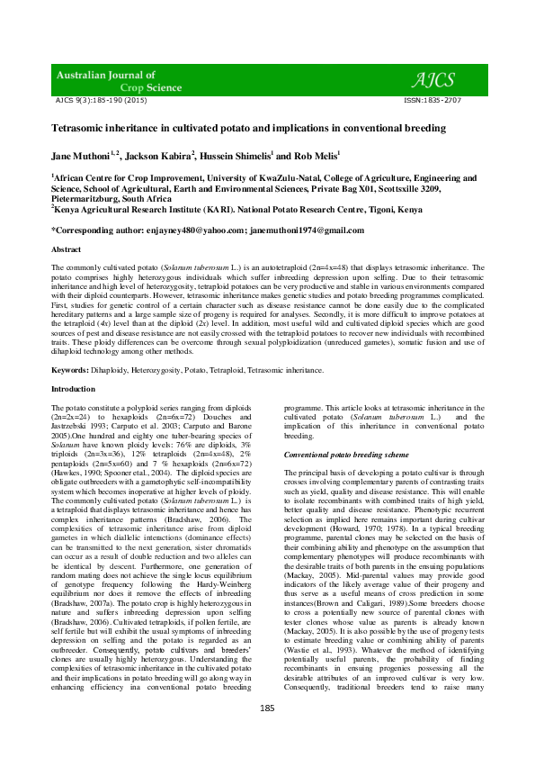 (PDF) Tetrasomic inheritance in cultivated potato and implications in conventional breeding
