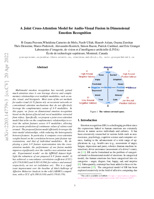 (PDF) A Joint Cross-Attention Model for Audio-Visual Fusion in Dimensional Emotion Recognition