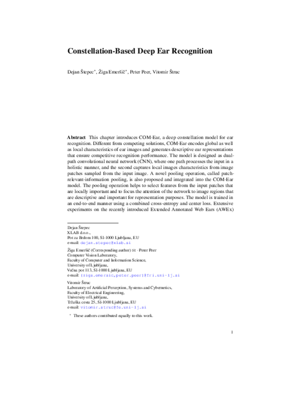 Pdf Constellation Based Deep Ear Recognition